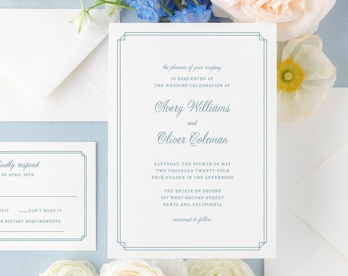 Traditional Wedding Invitation Template Set With Border Simple ...