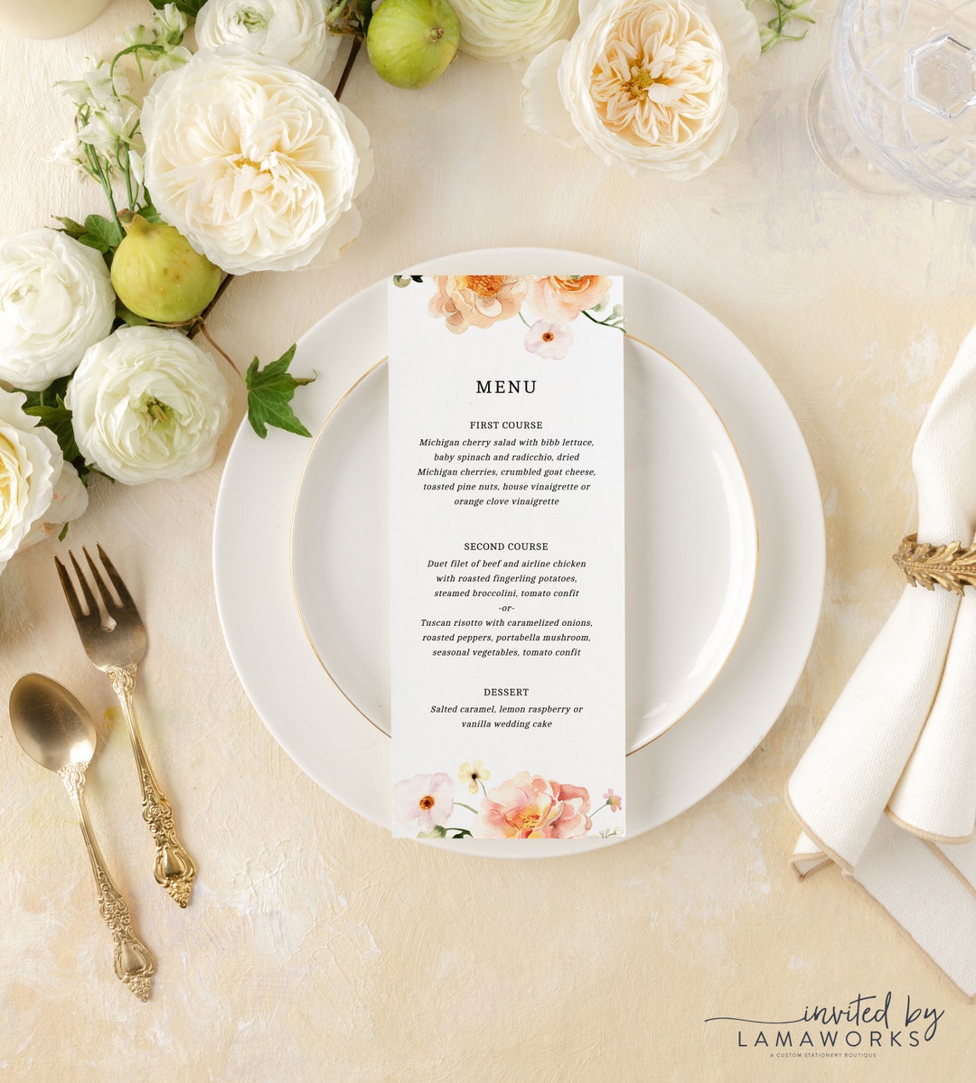Peach Floral Wedding Menu Download | Orange Botanical Floral Wedding ...
