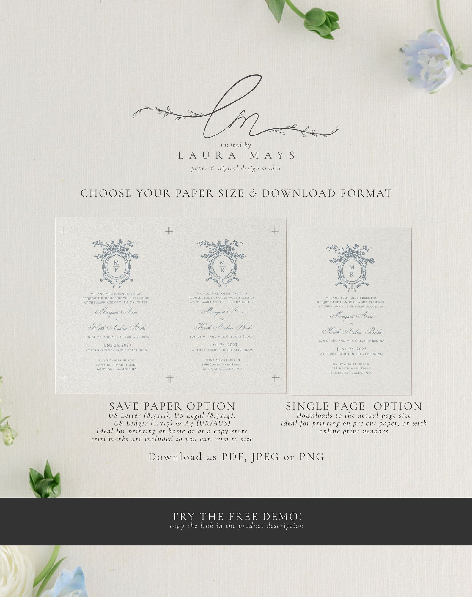 Classic Crest Wedding Invitation Suite Template Printable - Etsy
