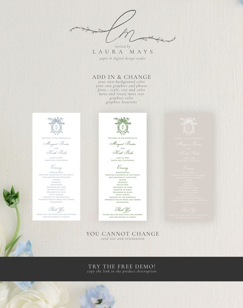 Elegant Wedding Program Template Dusty Blue Wedding Crest & - Etsy