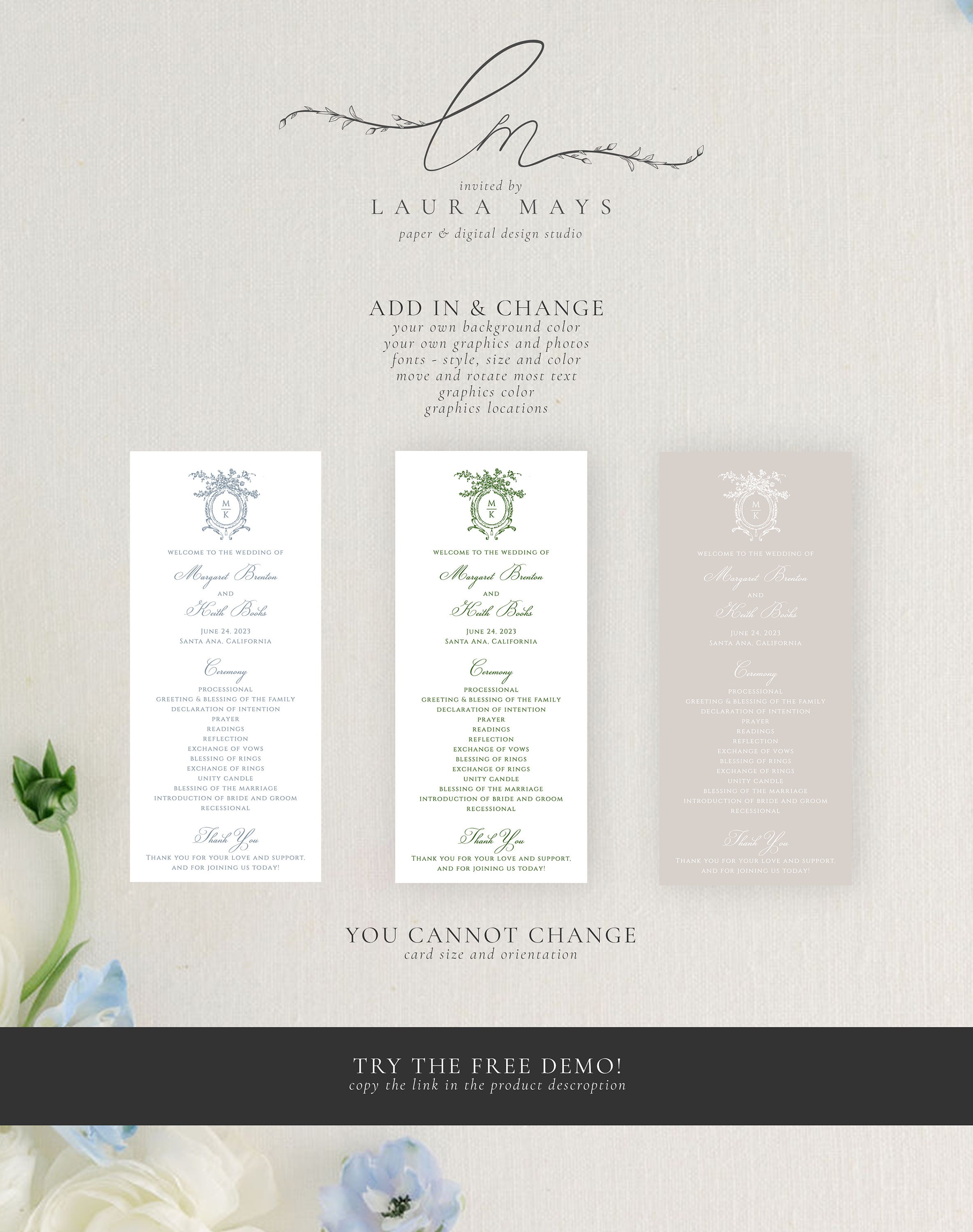 Elegant Wedding Program Template Dusty Blue Wedding Crest & - Etsy