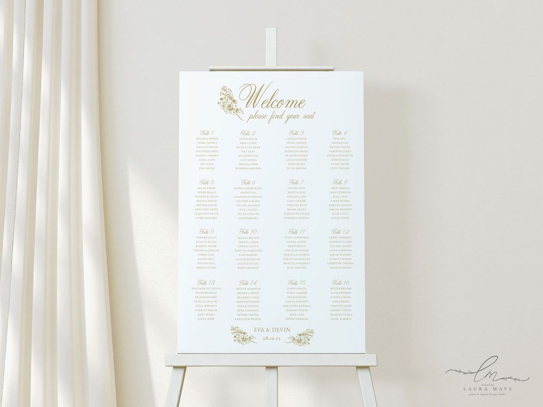 EVA | Wedding Seating Chart Template, Floral Elegant Seating Plan ...