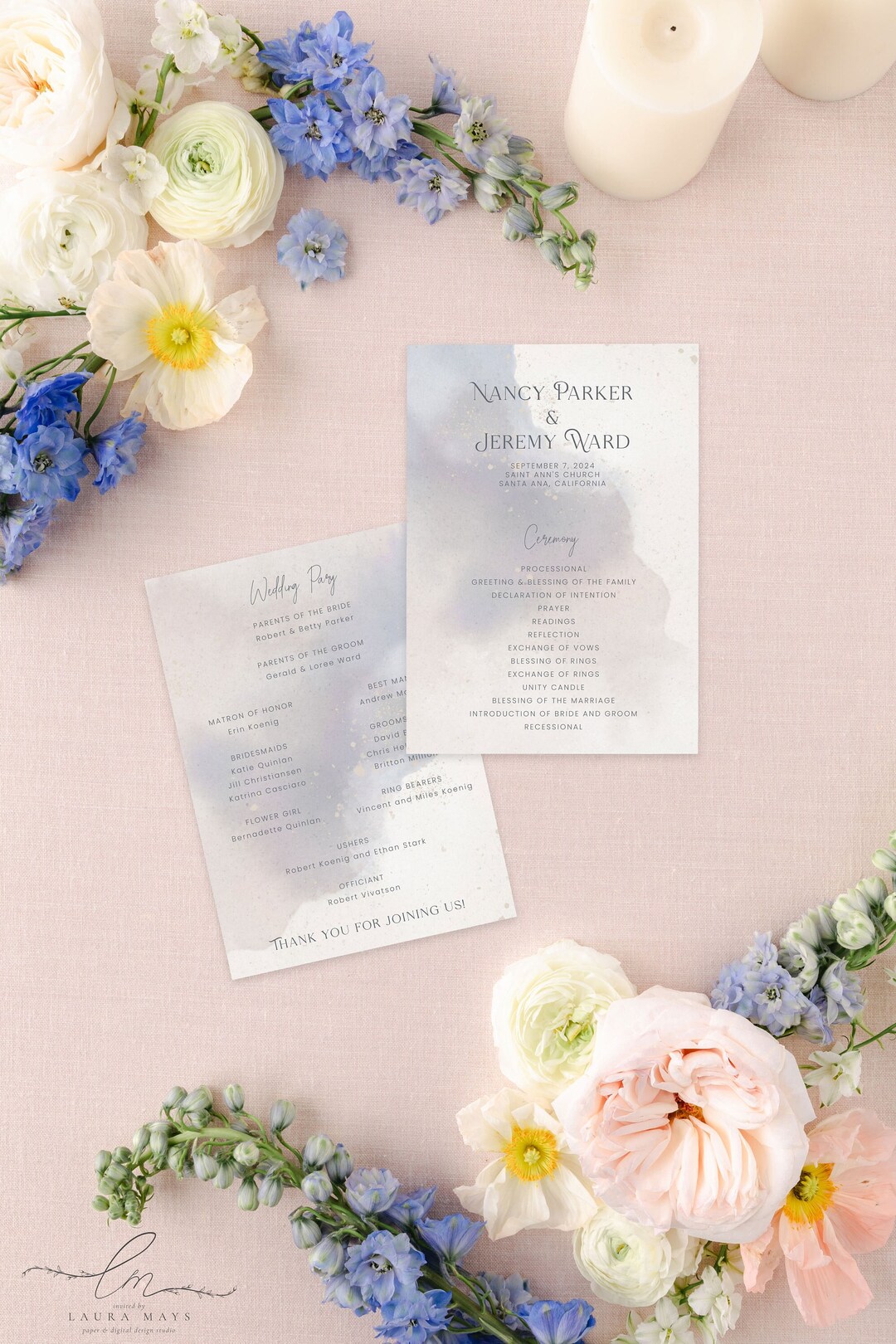 NANCY Modern Wedding Program Template, Watercolor Minimalist Wedding ...
