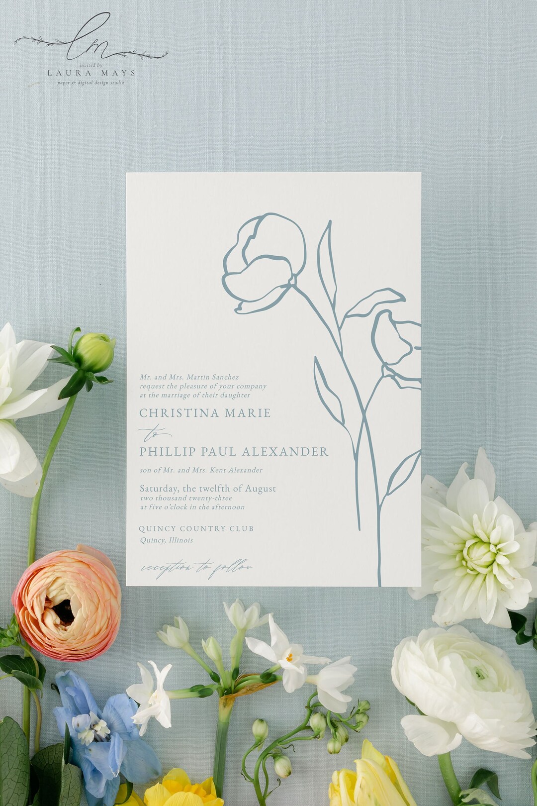 CHRISTINA | Invitation Only | Floral Dusty Blue Botanical Invite ...
