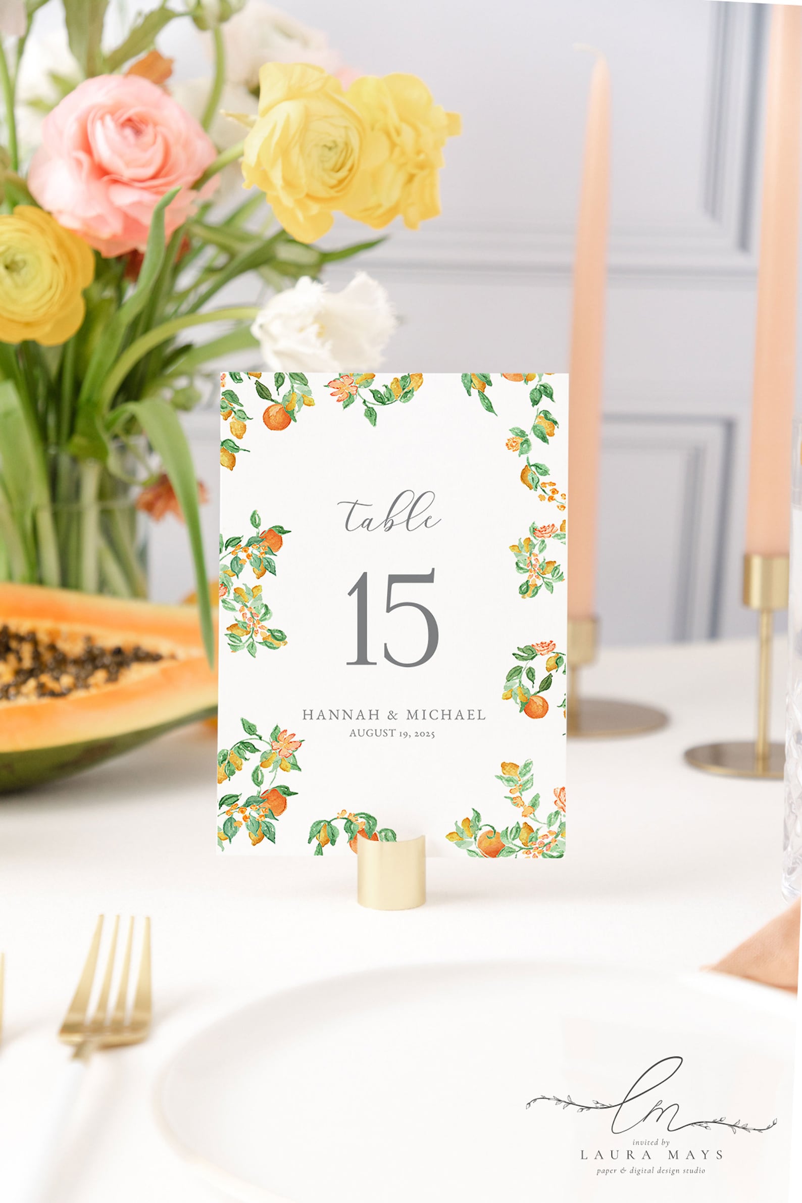 HANNAH | Citrus Table Numbers, Printable Table Number Template, Orange ...
