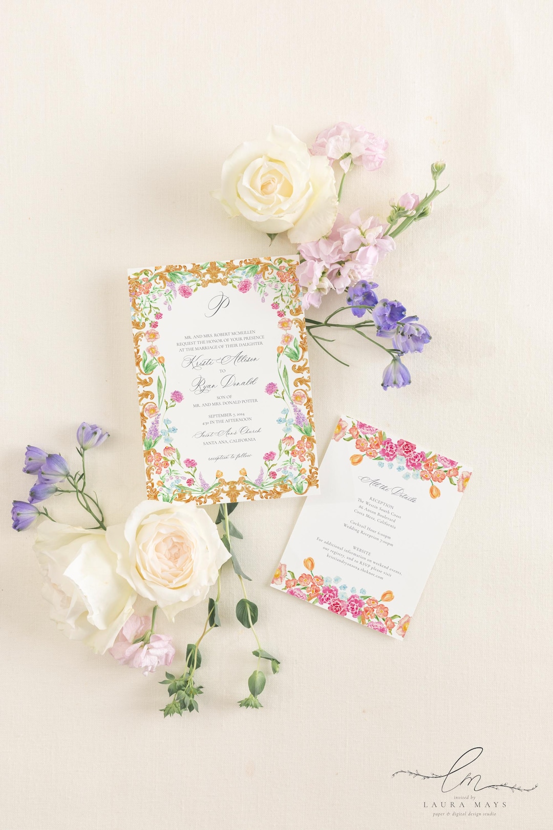 KRISTI | Regal Floral Frame Wedding Invite With Peonies, Wisteria and ...