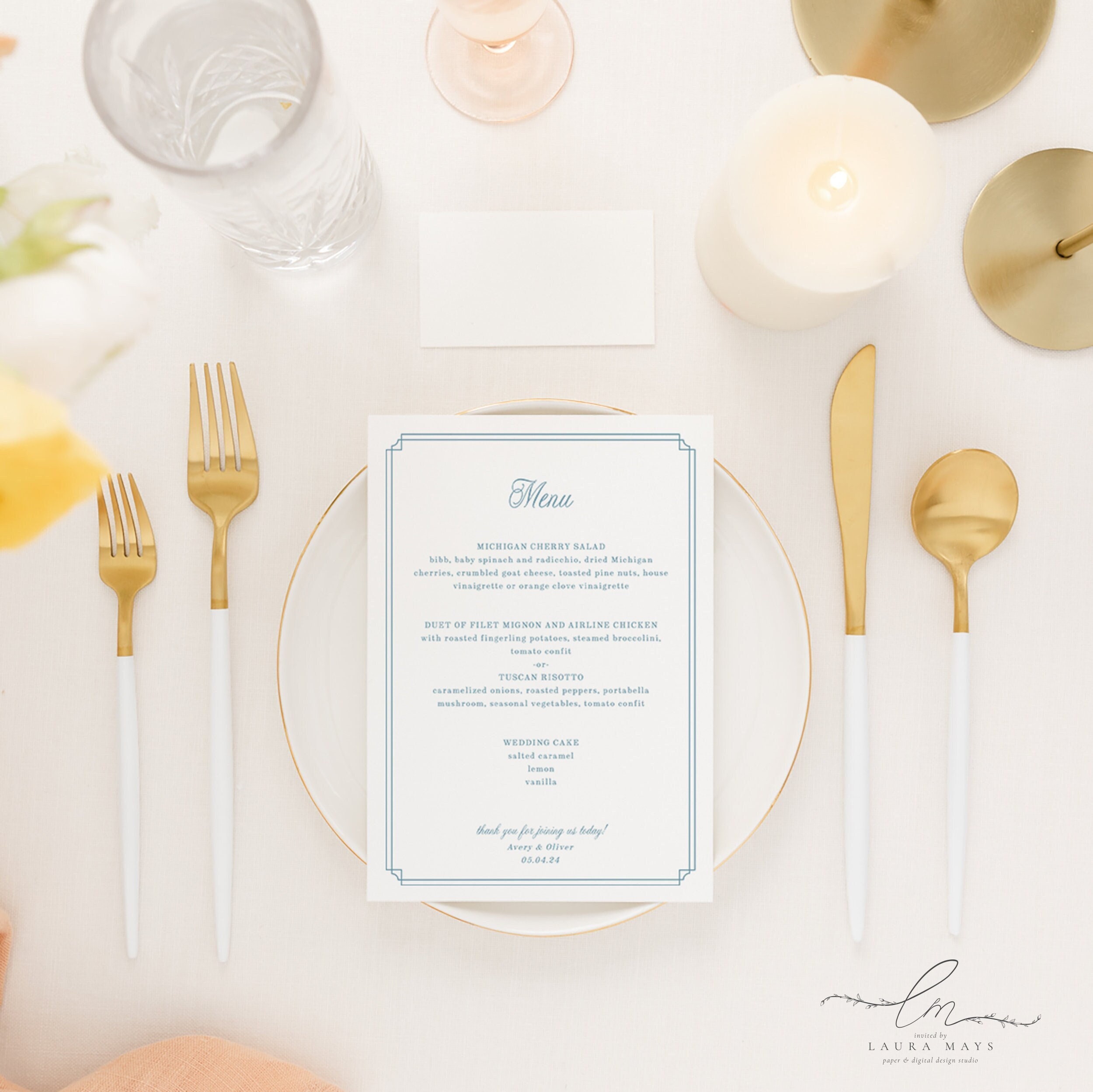 Classic Wedding Menu Card Template With Simple Border, Elegant Wedding ...