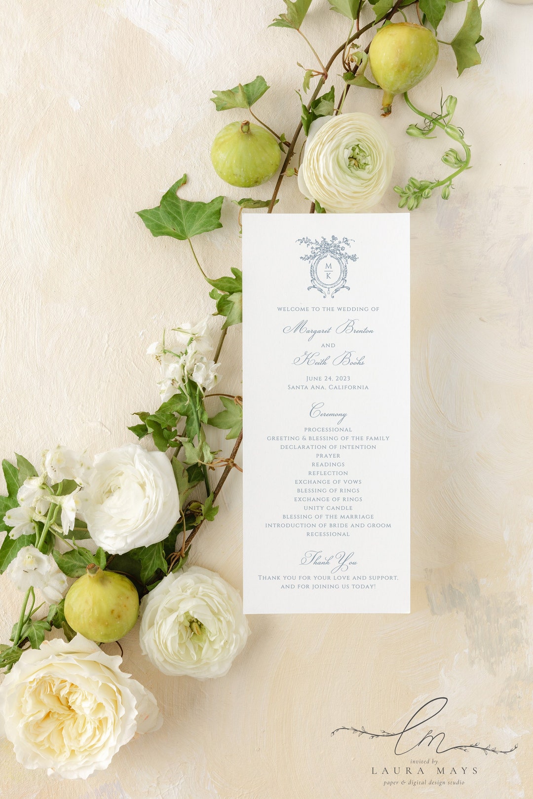 Elegant Wedding Program Template | Dusty Blue Wedding Crest & Monogram ...