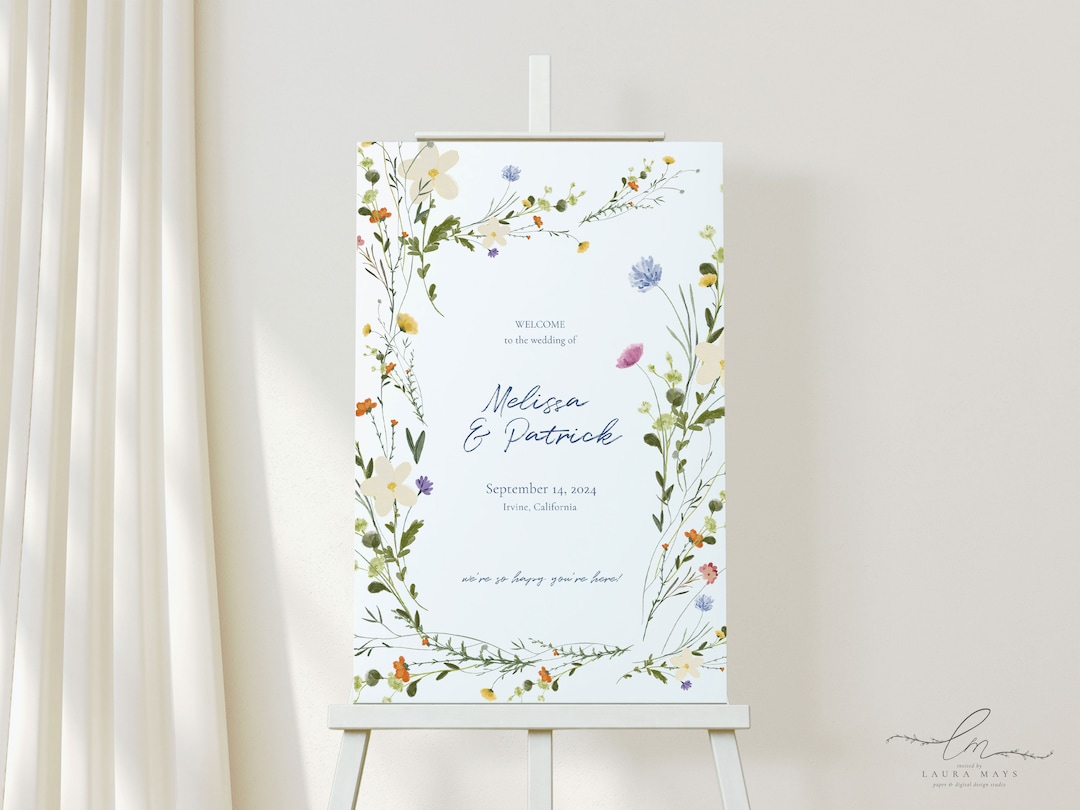 MELISSA | Wildflower Wedding Welcome, Floral Welcome Sign Template ...