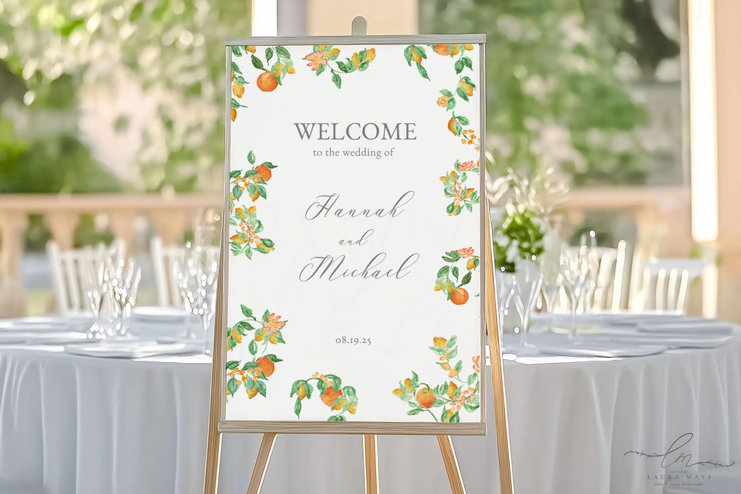 HANNAH | DIY Wedding Welcome Sign With Oranges, Custom Wedding Sign ...