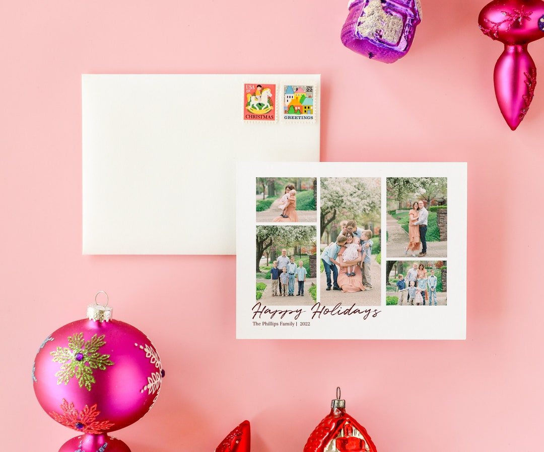 Horizontal Happy Holidays Multi-photo Christmas Card Template | Holiday ...