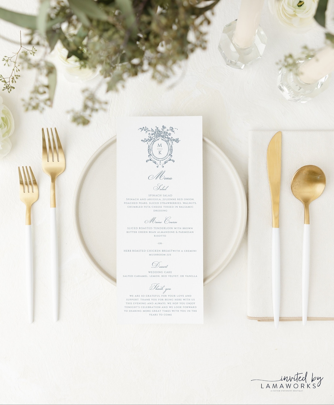 Monogram Crest Wedding Menu Template, Printable Wedding Menu, Wedding ...