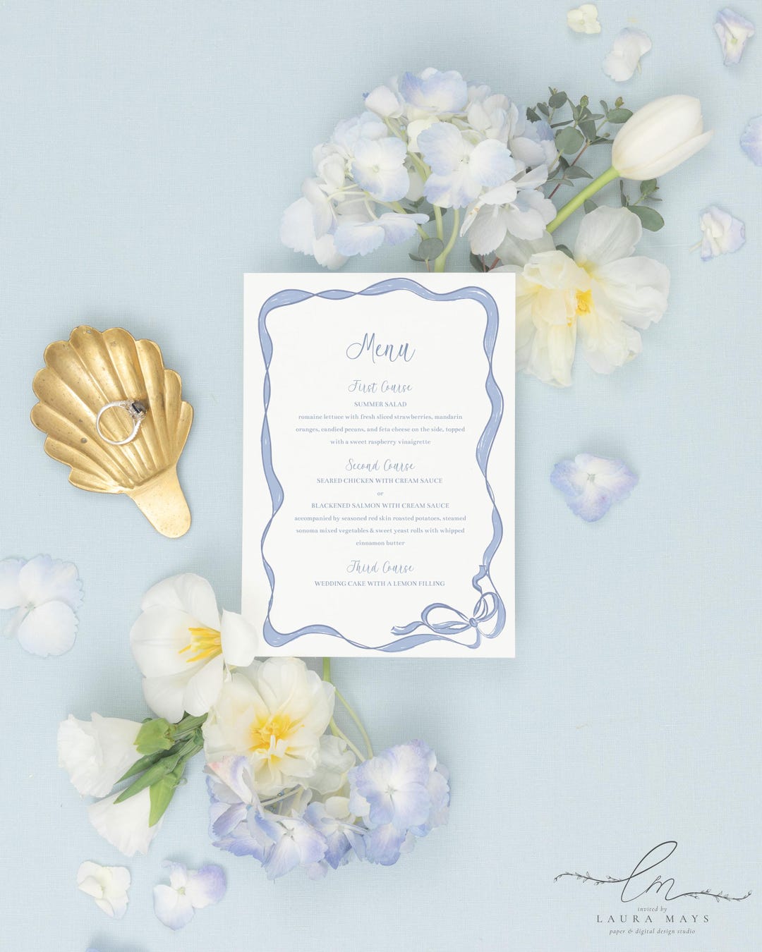EMILY | Ribbon Wedding Menu Template, Handwritten Script Hand Drawn Bow ...
