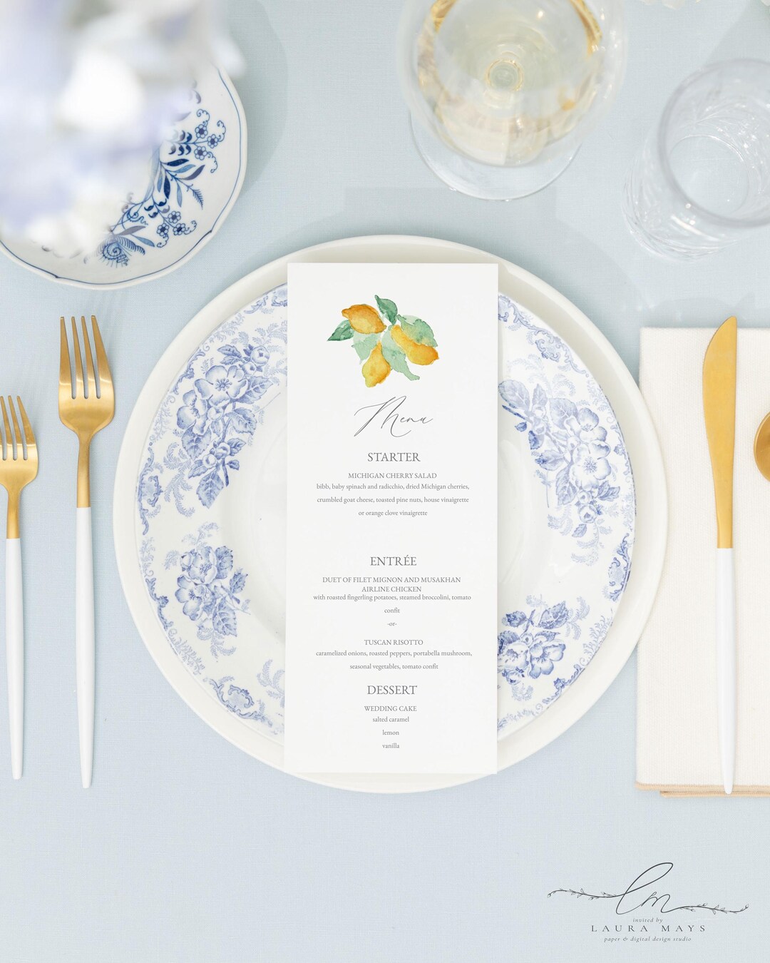 JESSICA | Lemon Wedding Menu Template, Mediterranean Table Decor ...
