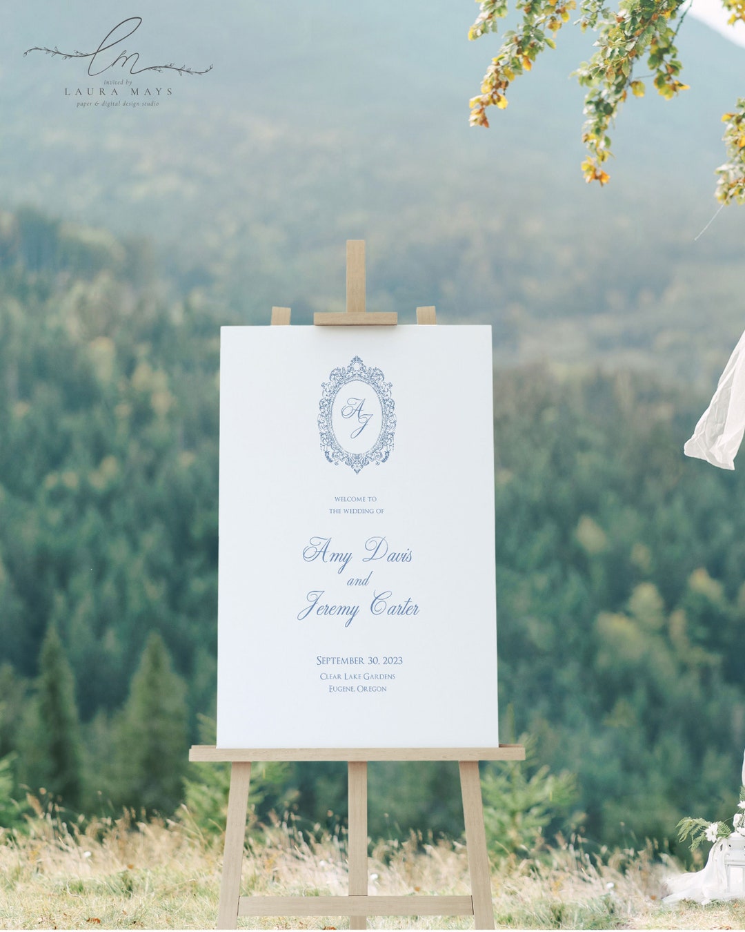 AMY | Floral Crest Welcome Sign, Wedding Sign Template, Monogram ...