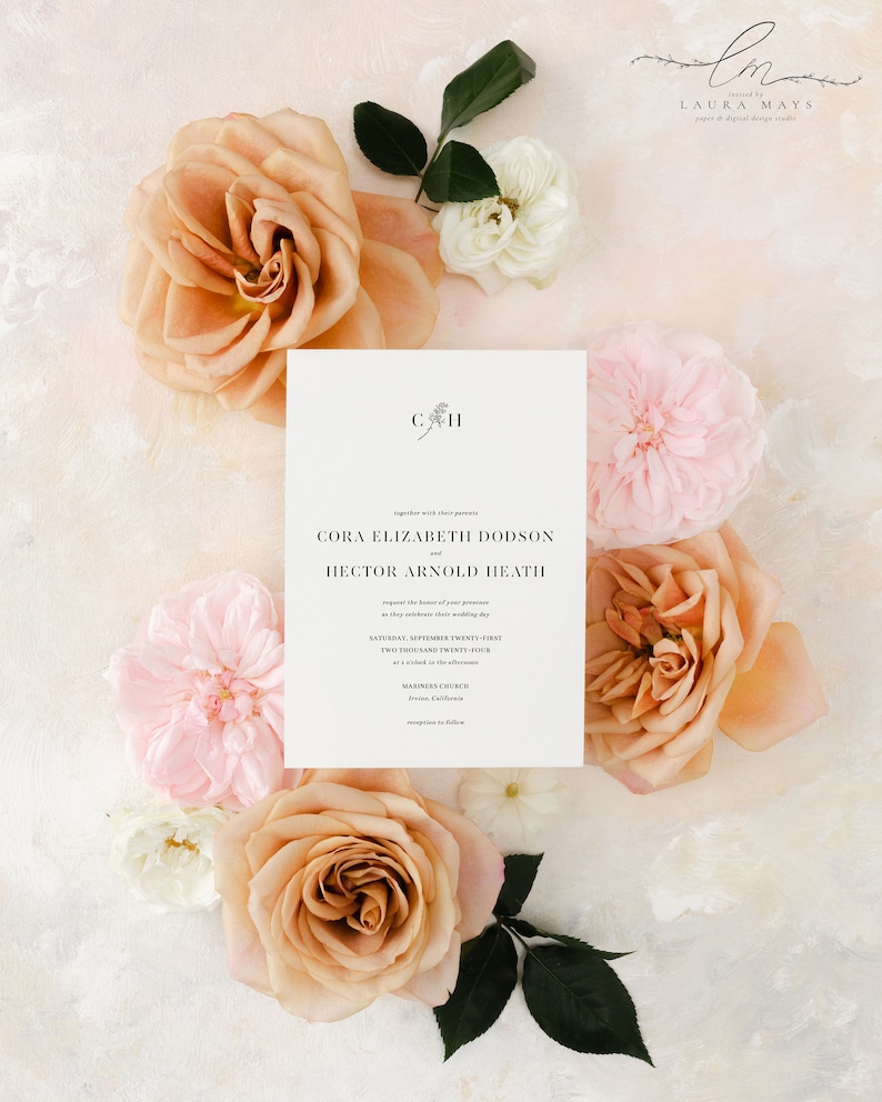 CORA| Elegant Wedding Invitation Suite Template With Simple Floral ...