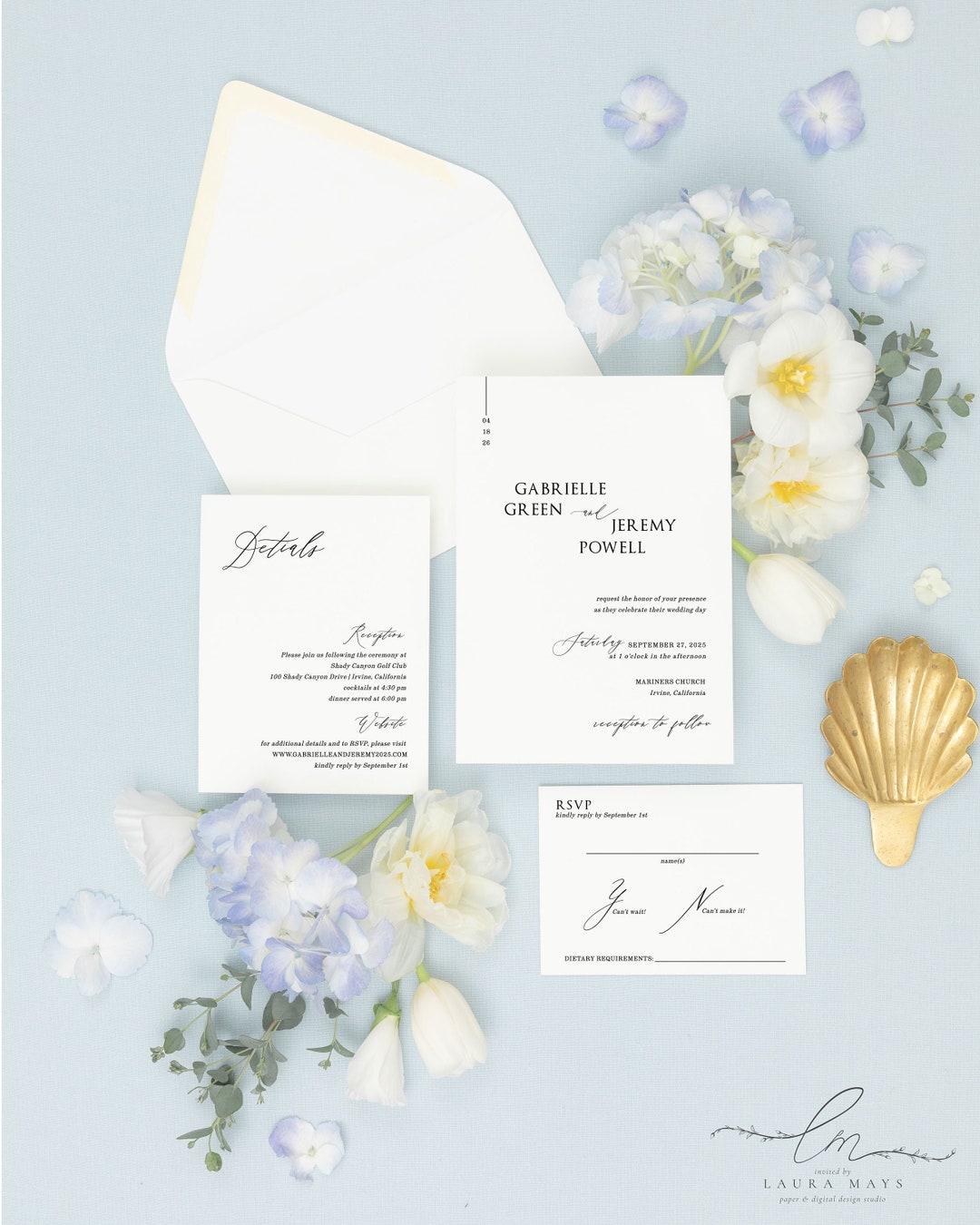 GABRIELLE | Modern Wedding Invitation Template, Editable Minimalist ...