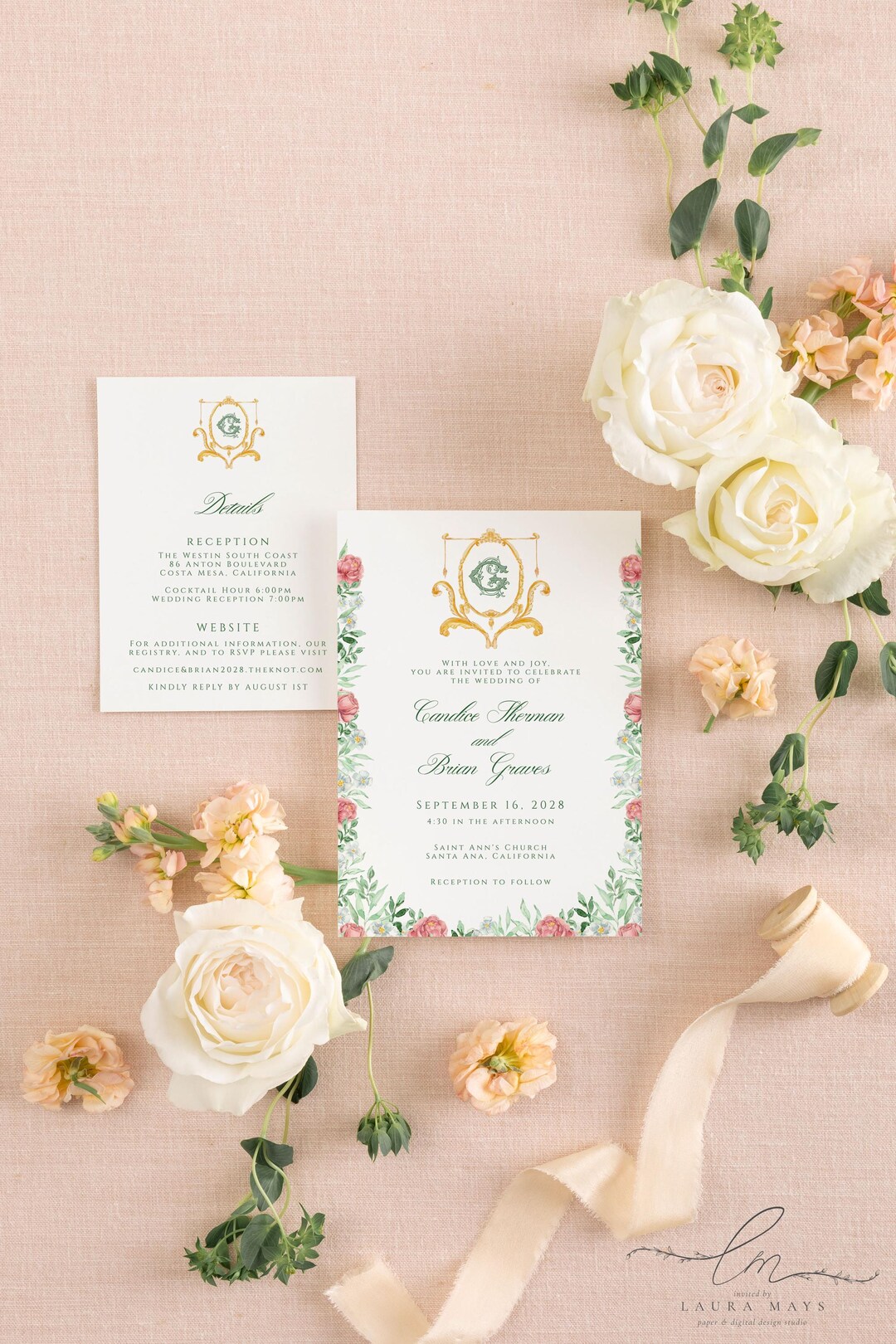 CANDICE | Printable Colorful Floral Wedding Invitation Template Set ...