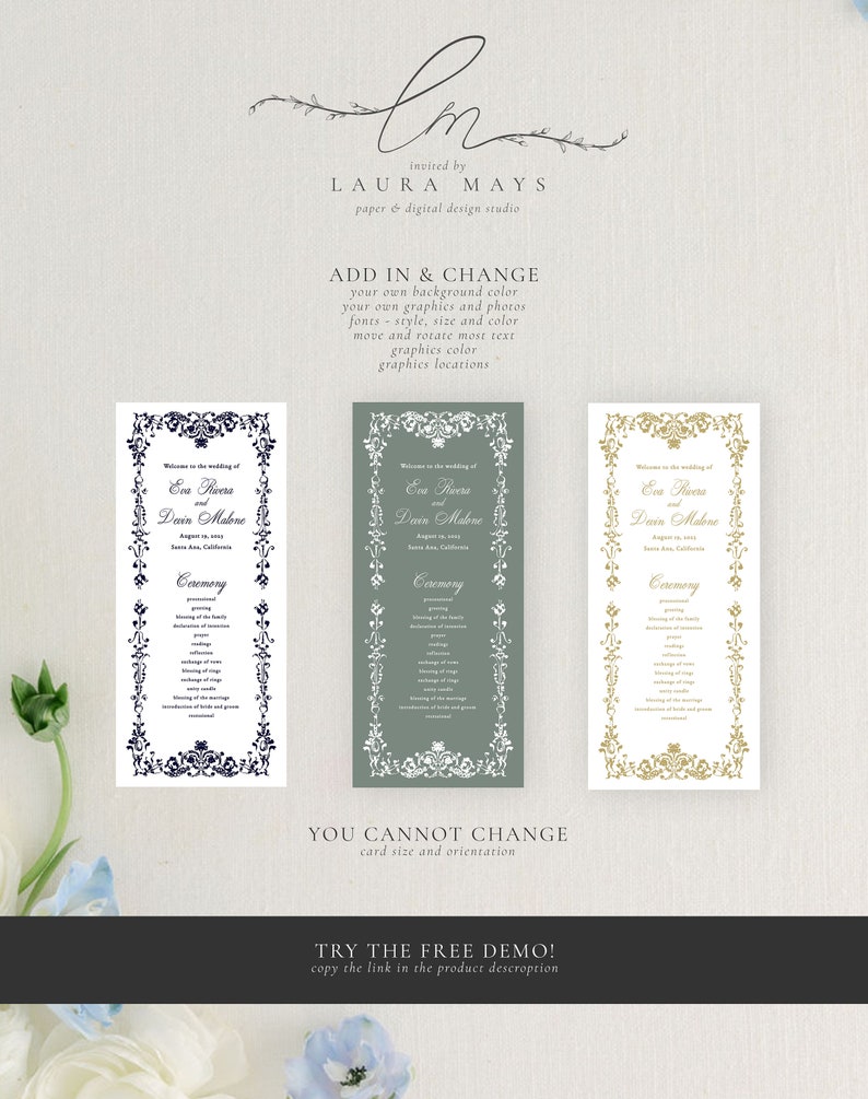 Classic Wedding Program Template Gold Elegant Vintage - Etsy