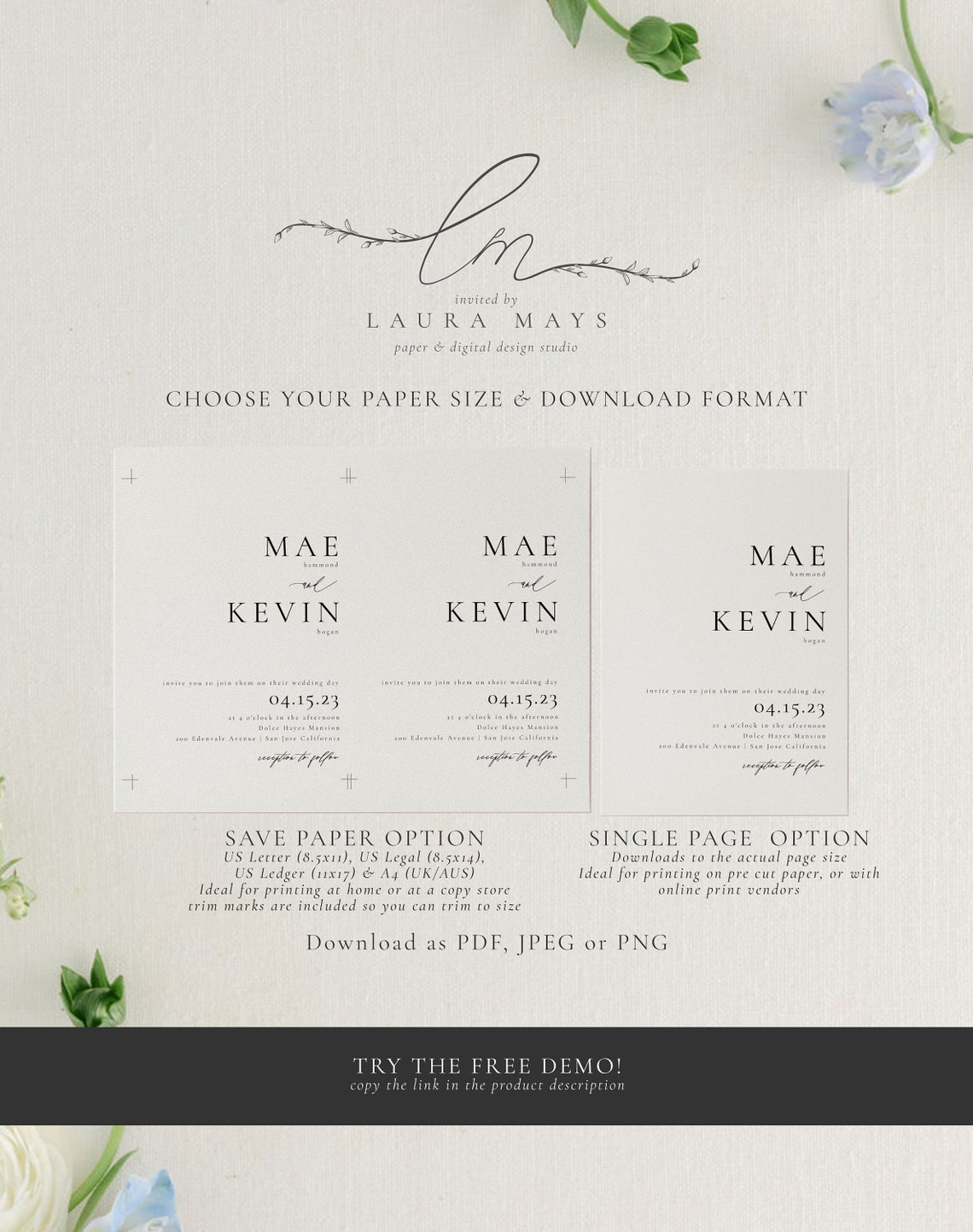 Simple Wedding Invitation Template Printable Wedding Invite - Etsy