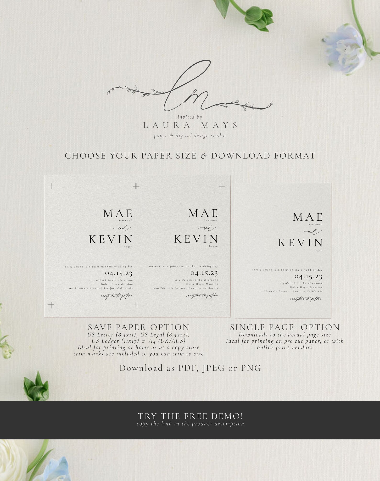 Simple Wedding Invitation Template Printable Wedding Invite - Etsy