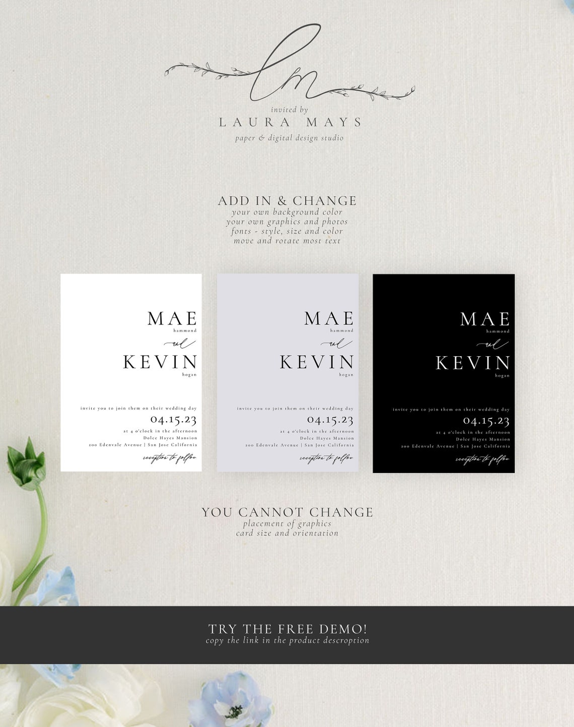 Simple Wedding Invitation Template Printable Wedding Invite - Etsy