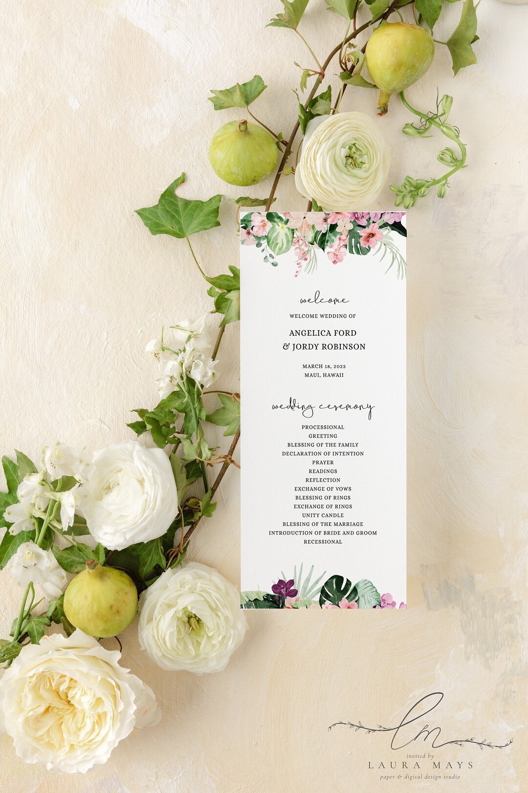 Simple Tropical Wedding Program Template | Destination Wedding Program ...