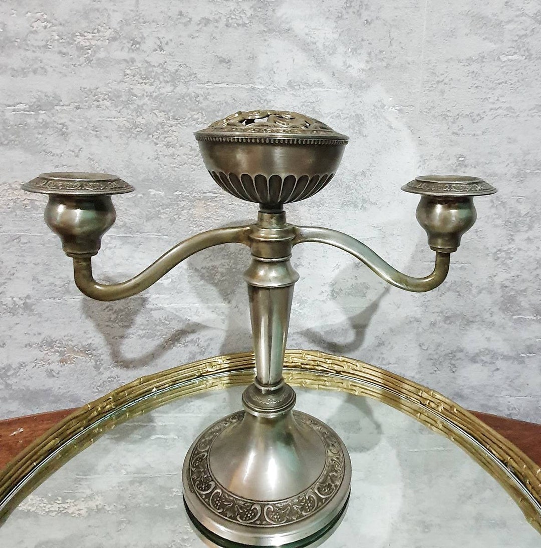 Vintage Silver Plated Candle Holder / Candle Labra With Ornate Embossed ...