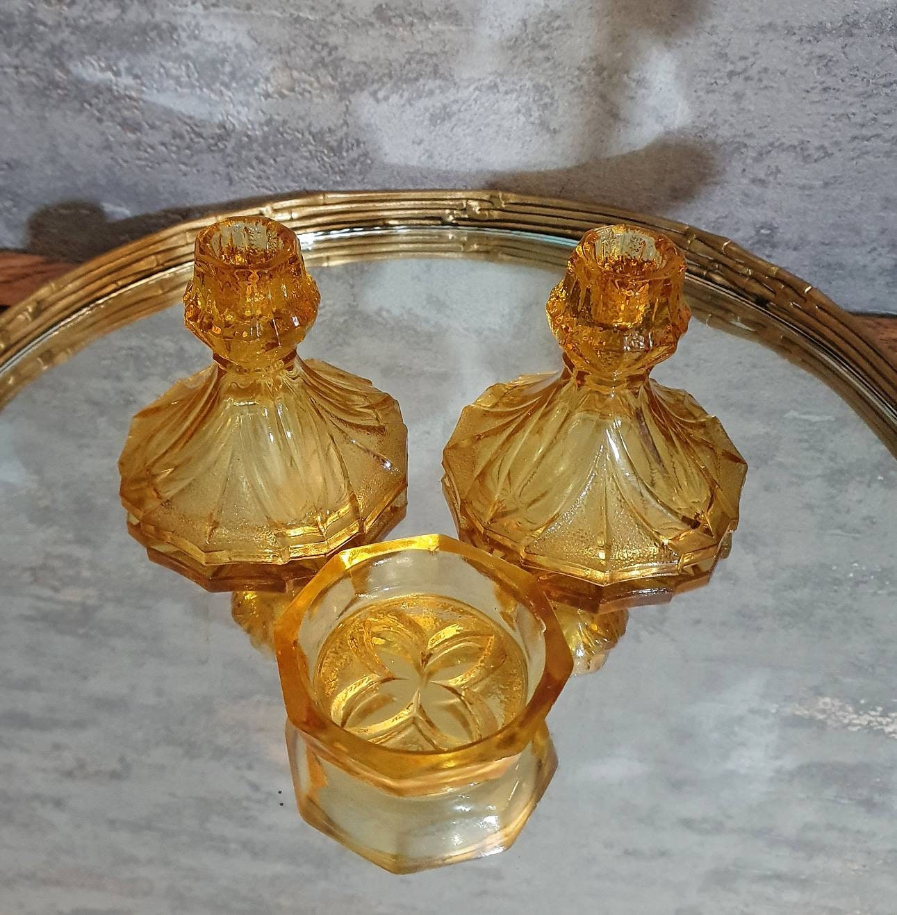 Art Deco Vintage Amber Glass Vanity Set | Etsy