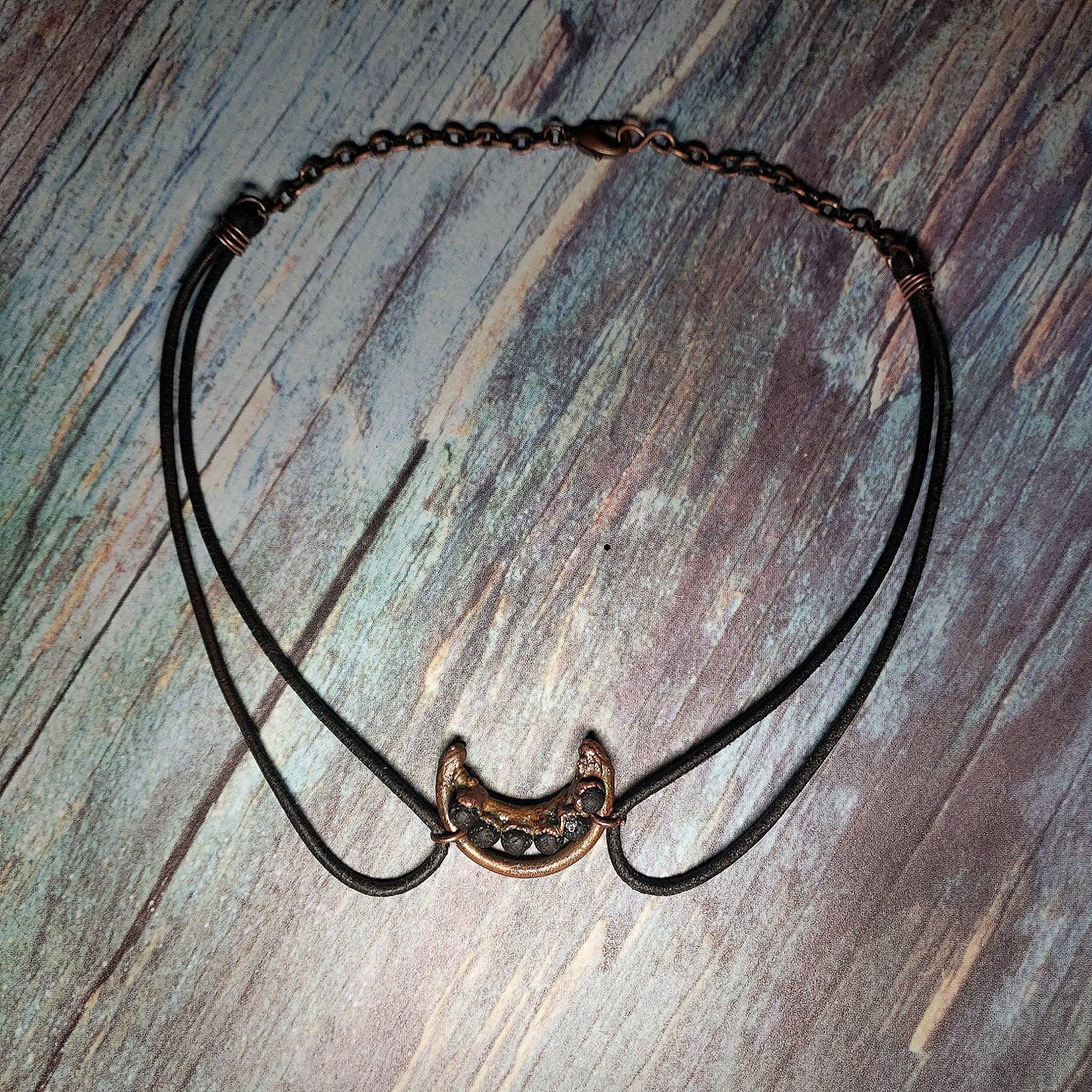 Crescent Moon Leather Choker | Lava Rocks | Essential Oil Aromatherapy ...