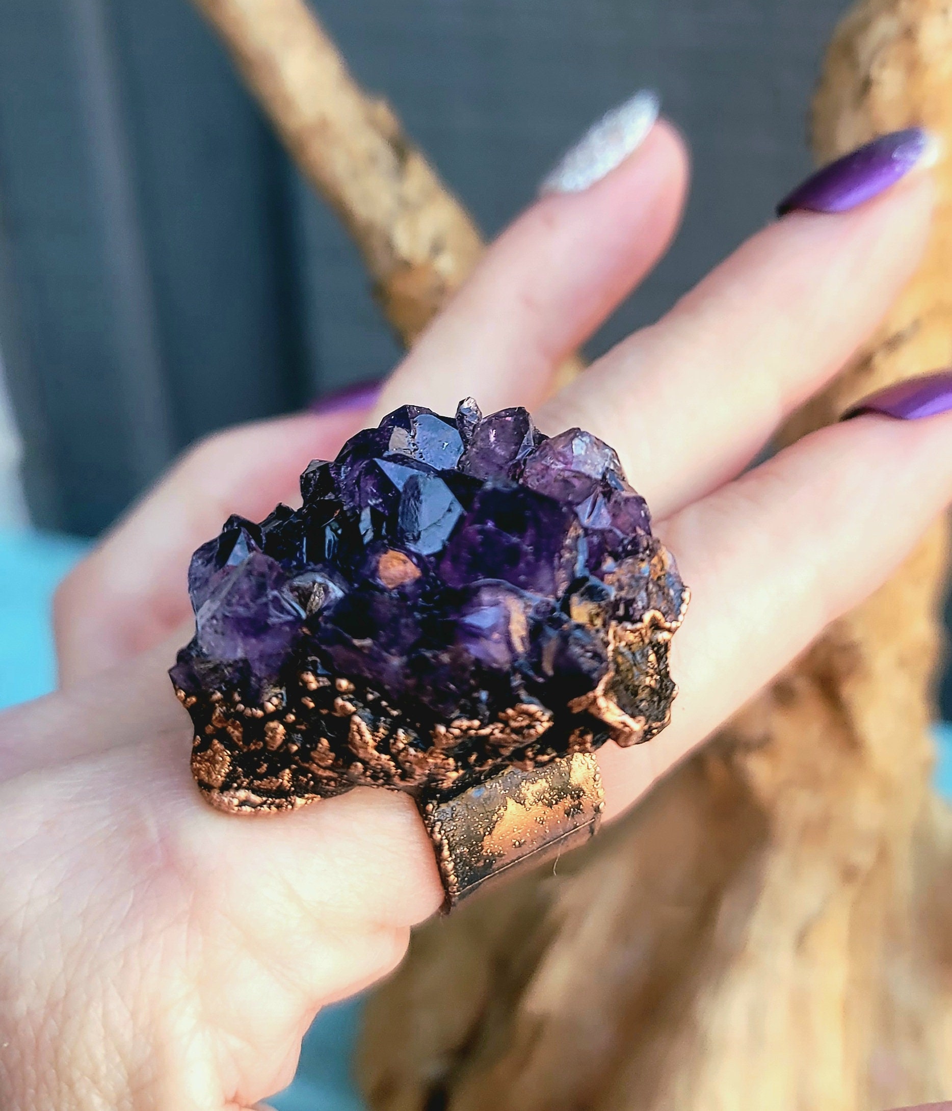Deep Purple Raw Amethyst Cluster | Unusual Statement Ring
