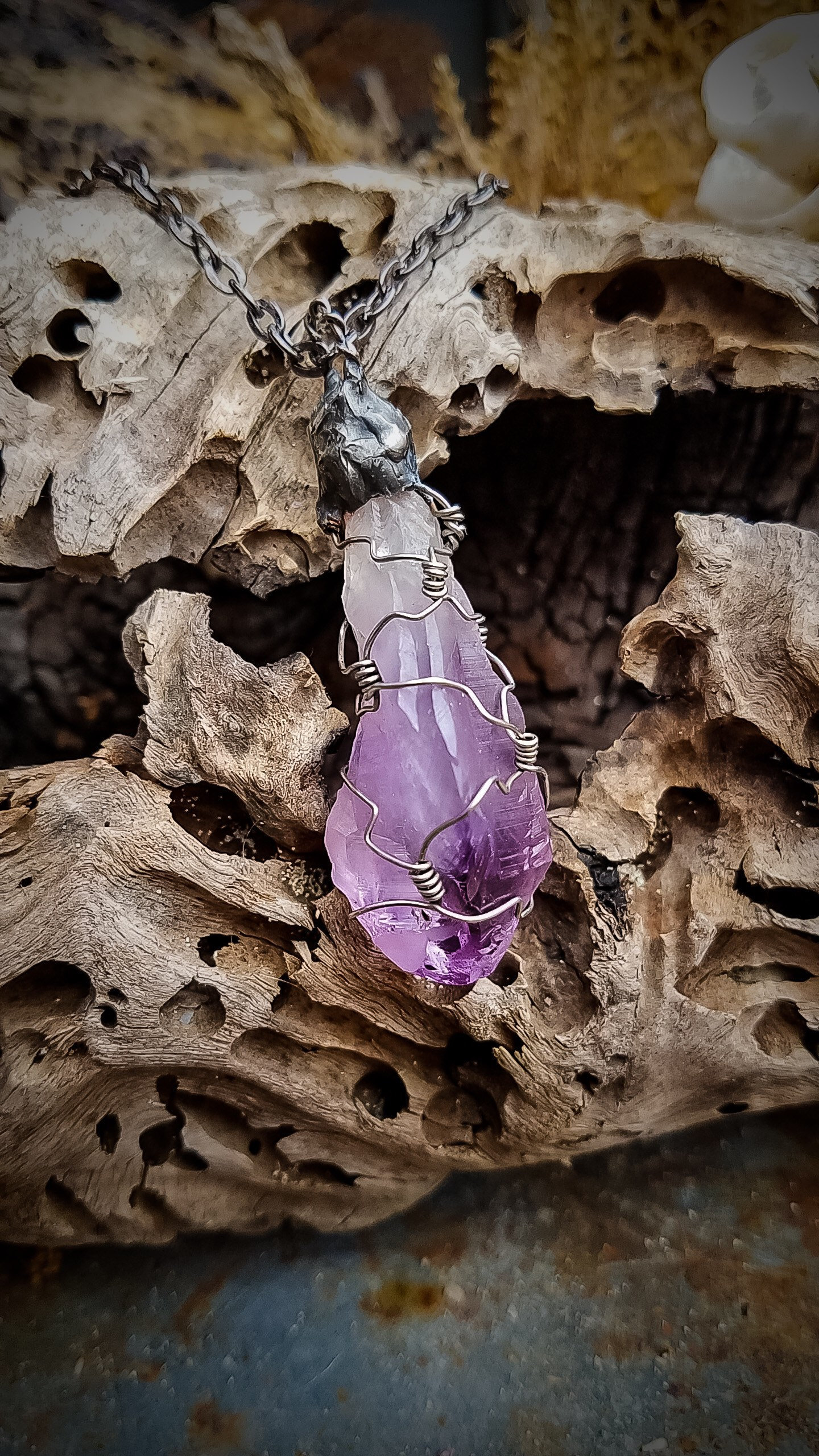 Amethyst Crystal Point | Silver and Stainless Steel Hand-Wrapped | OOAK ...