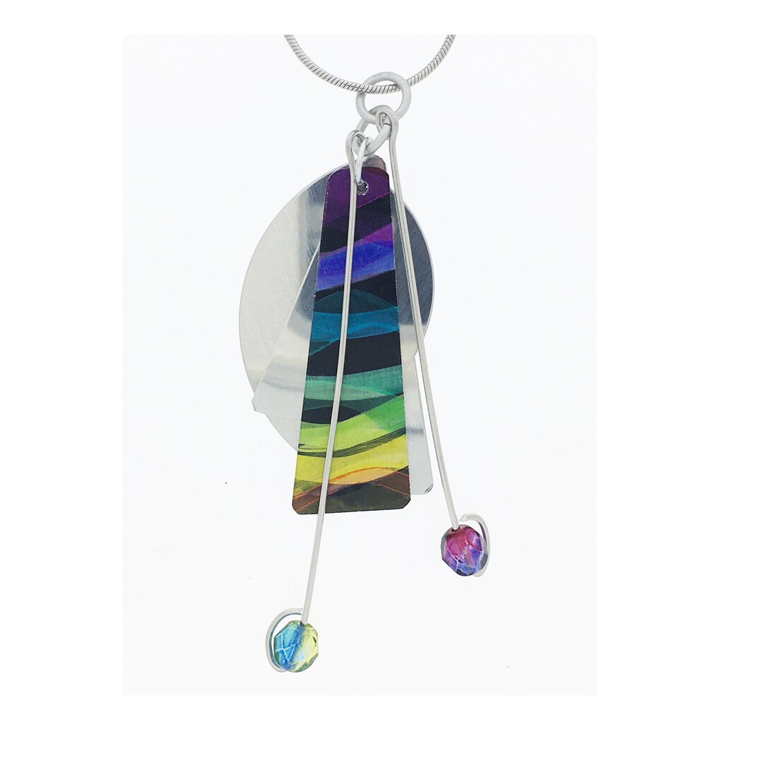 Anodized Aluminum Sheet and Wire Necklace With Crystal Beads, Unique ...