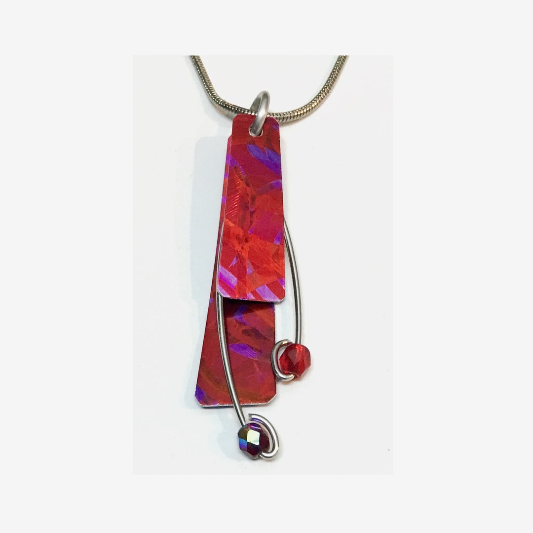 Anodized Aluminum Sheet and Wire Reversible Necklace With Crystal Beads ...