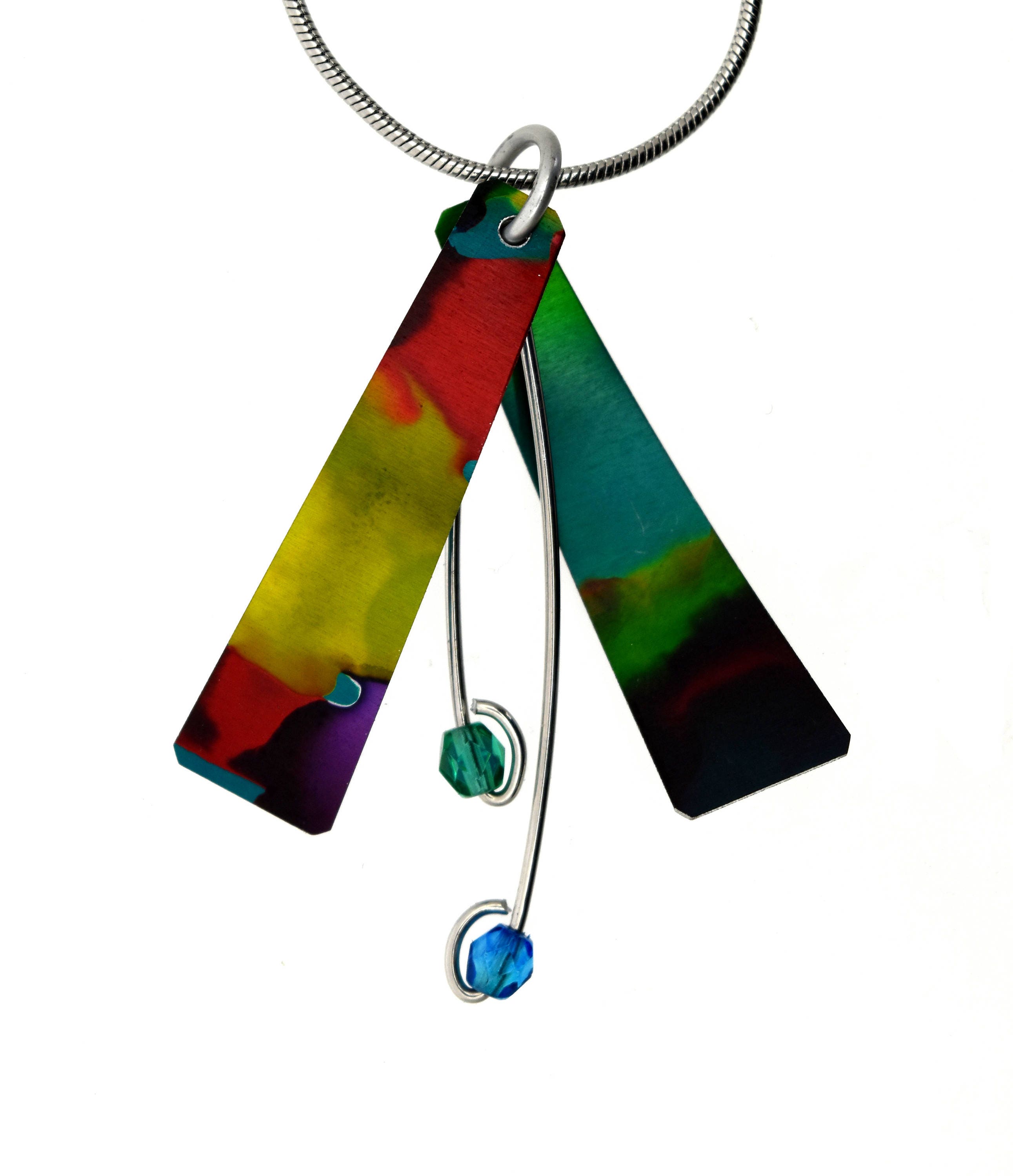 Anodized Aluminum Sheet and Wire Reversible Necklace With Crystal Beads ...