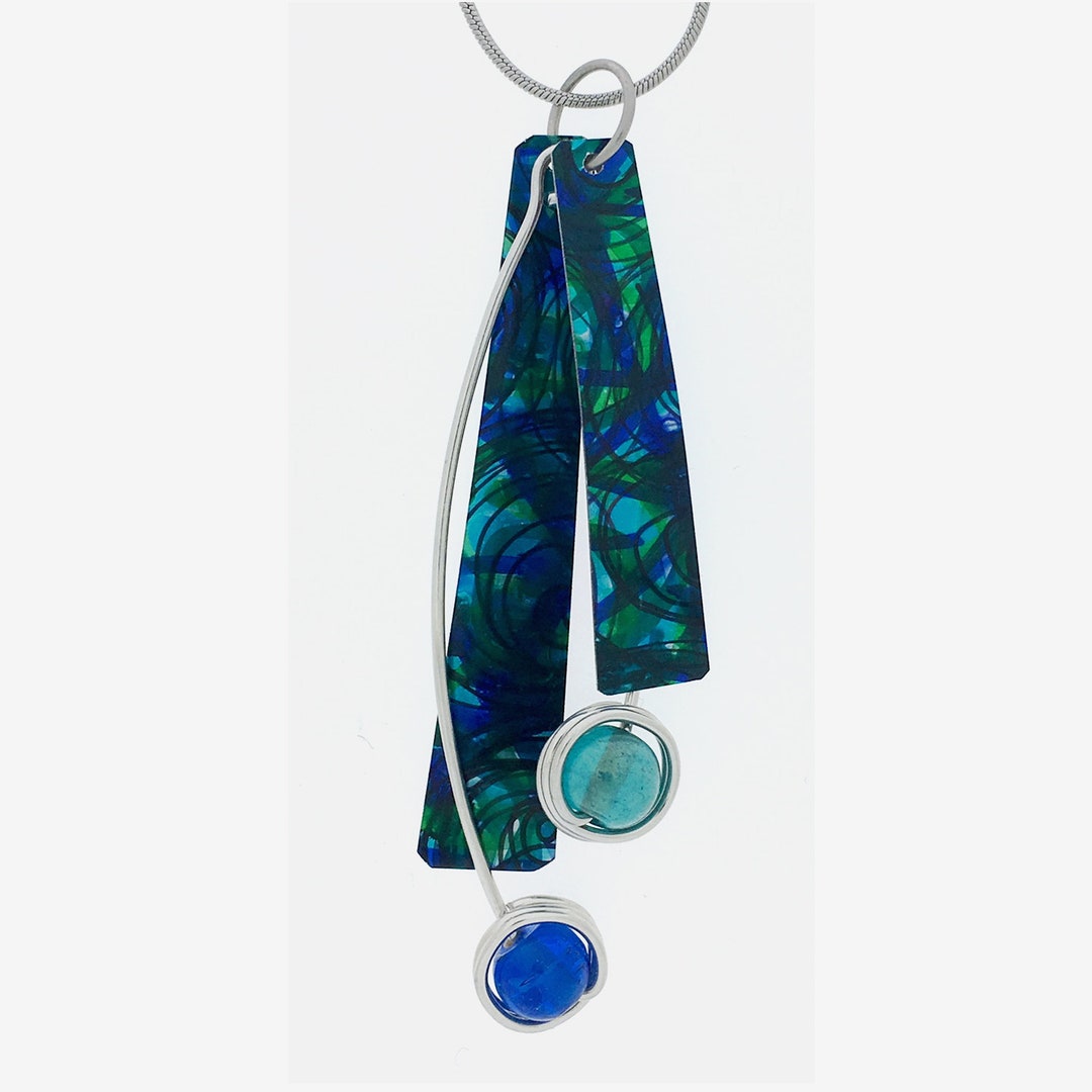 Anodized Aluminum Sheet and Wire Reversible Large Necklace With Beads ...