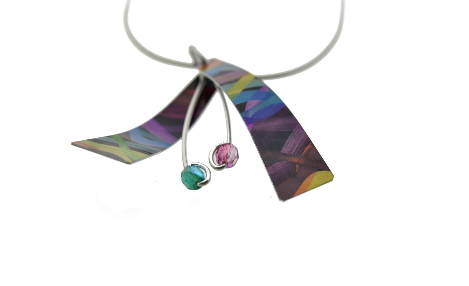 Anodized Aluminum Sheet and Wire Reversible Necklace With Crystal Beads ...