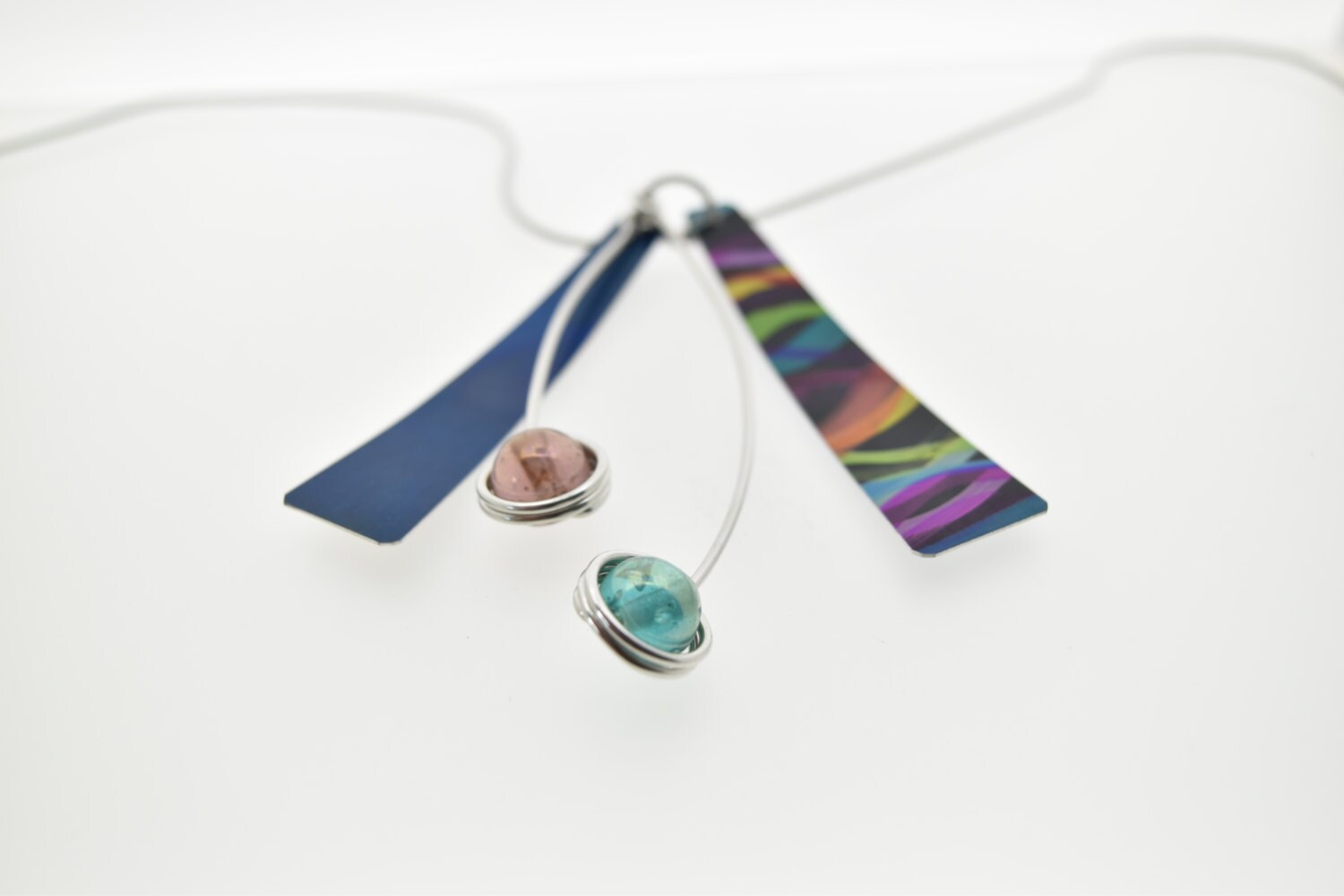 Anodized Aluminum Sheet and Wire Reversible Large Necklace With Beads ...