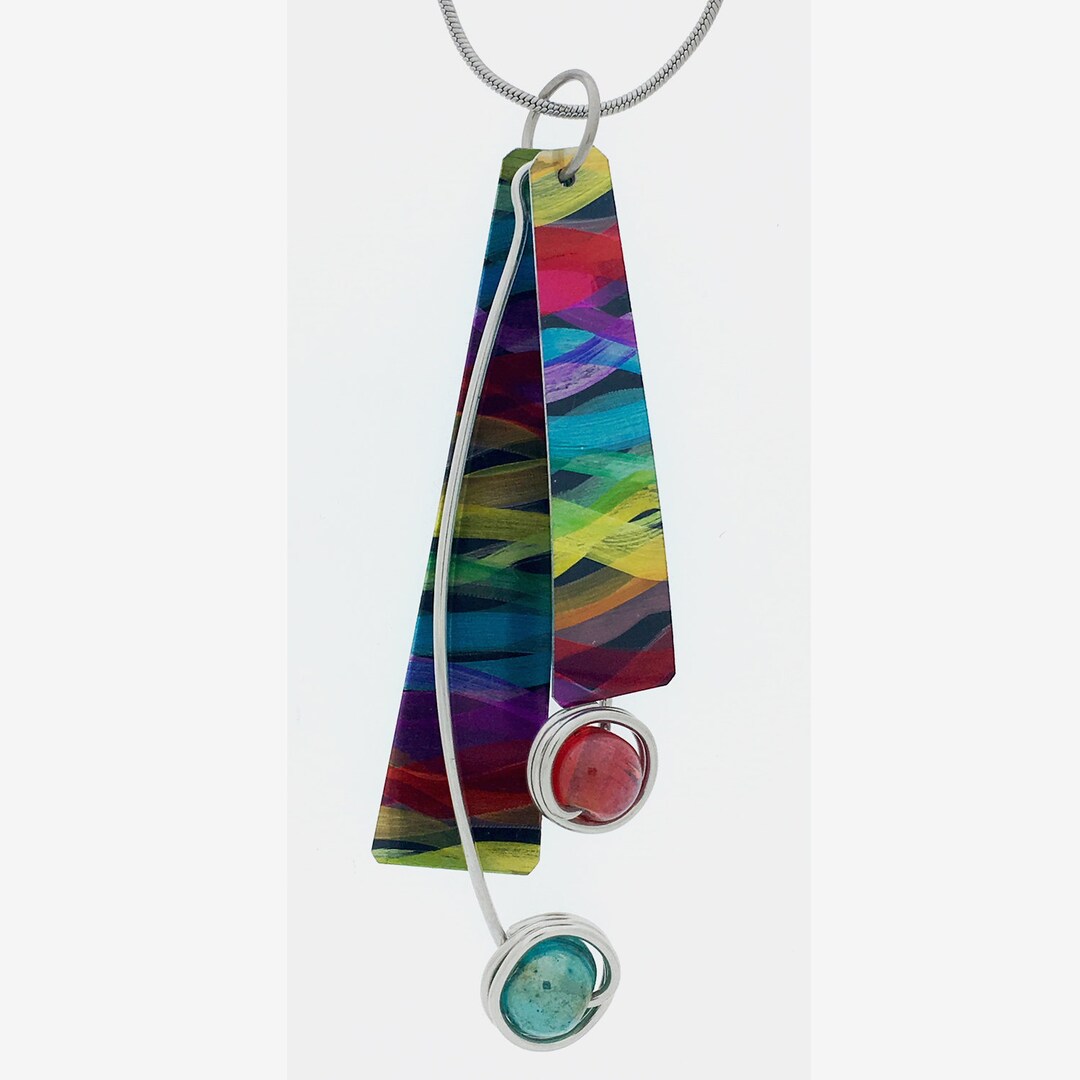 Anodized Aluminum Sheet and Wire Reversible Large Necklace With Beads ...