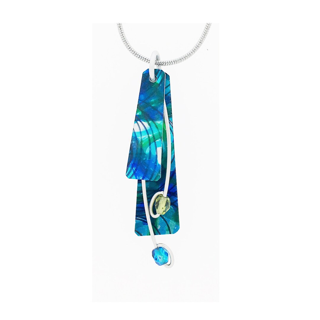 Anodized Aluminum Sheet and Wire Reversible Necklace With Crystal Beads ...
