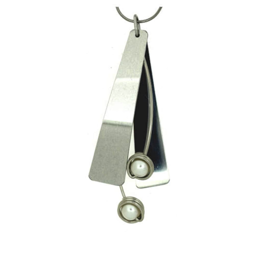 Anodized Aluminum Sheet and Wire Large Necklace With Pearl Beads ...