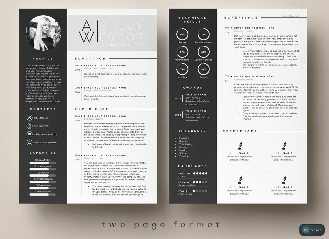 3 Page Resume Template Cover Letter and References Template for MS Word ...