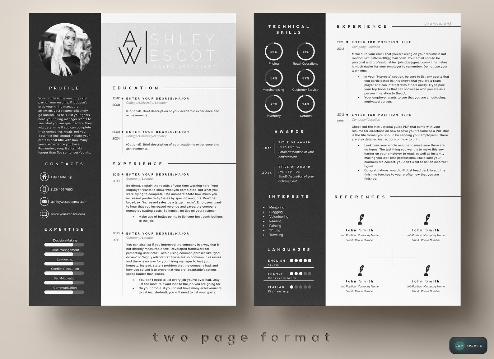 3 Page Resume Template Cover Letter and References Template for MS Word ...