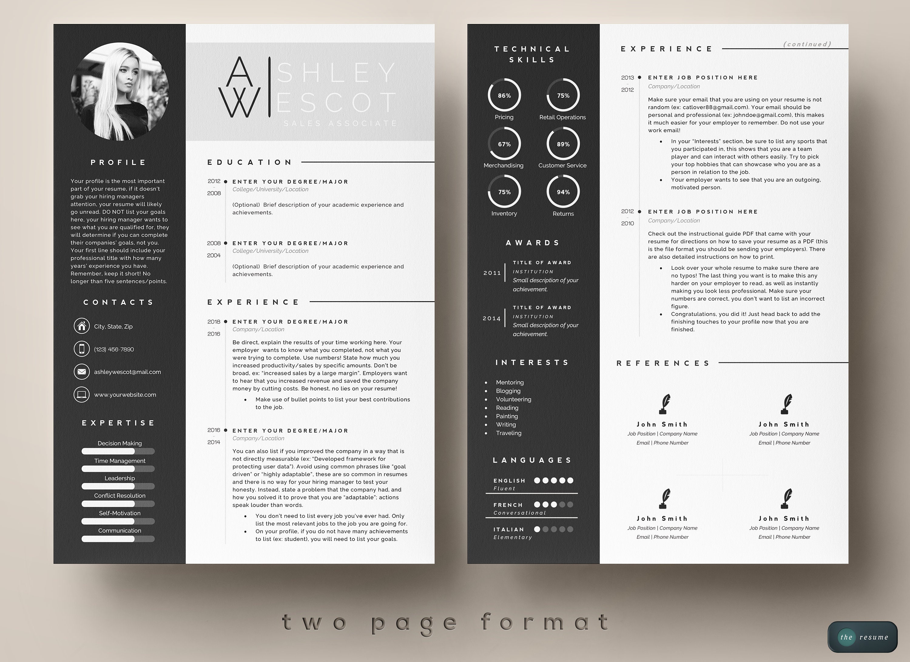 3 Page Resume Template Cover Letter and References Template for MS Word ...