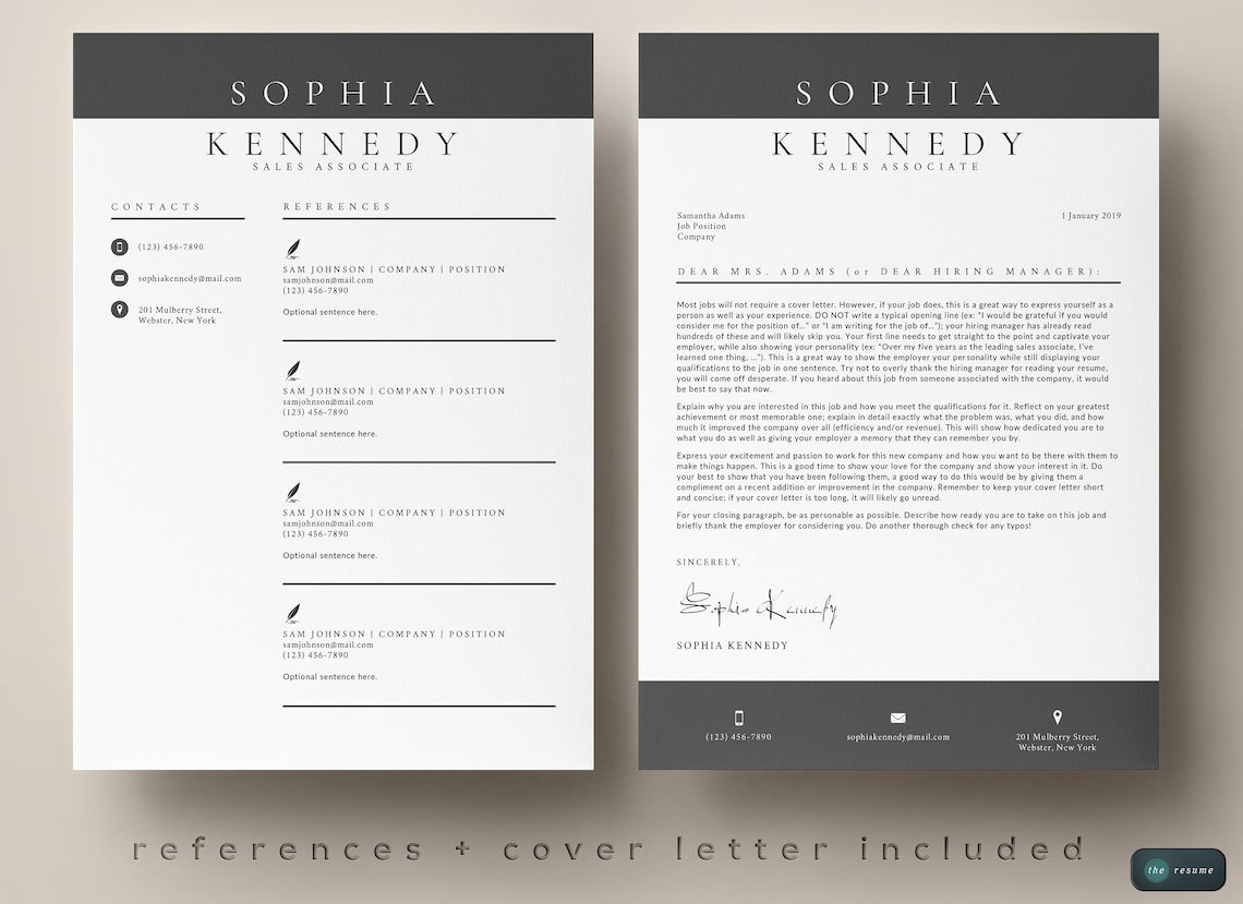 4 Page Resume Template Cover Letter and References Template for MS Word ...