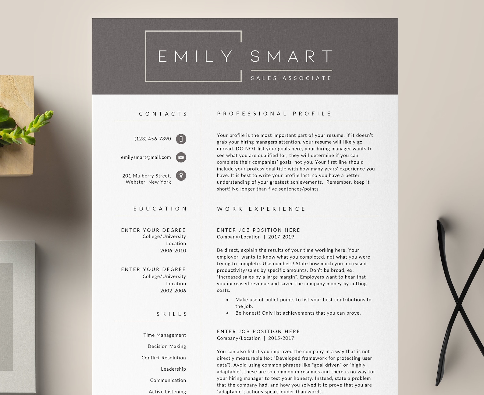 4 Page Resume Template Cover Letter and References Template for MS Word ...