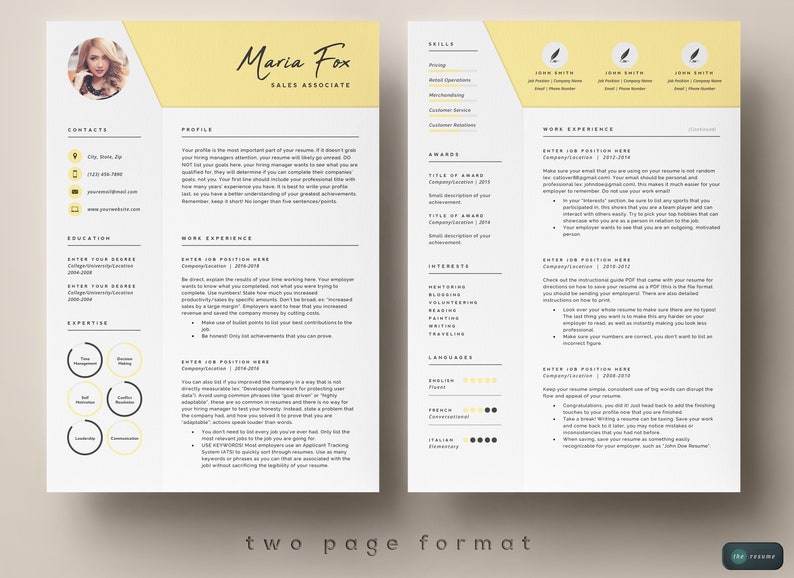 3 Page Resume Template Cover Letter and References Template for MS Word ...