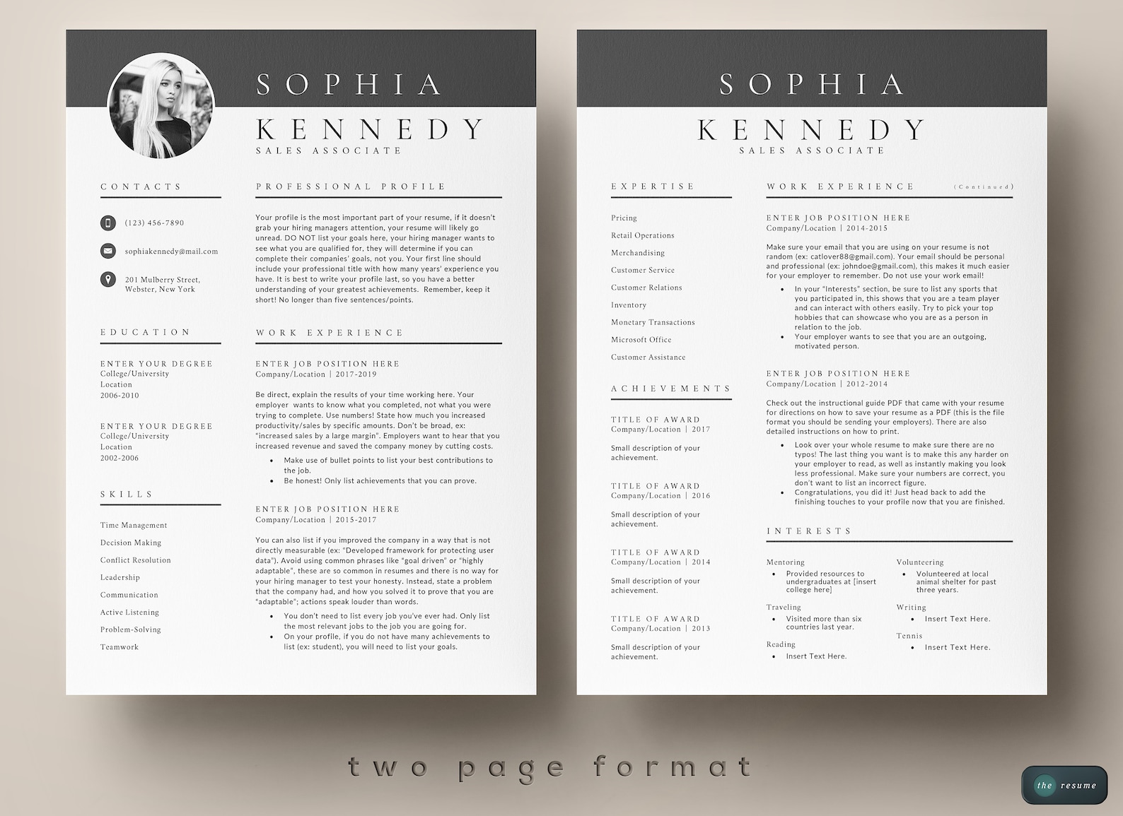 4 Page Resume Template Cover Letter and References Template for MS Word ...