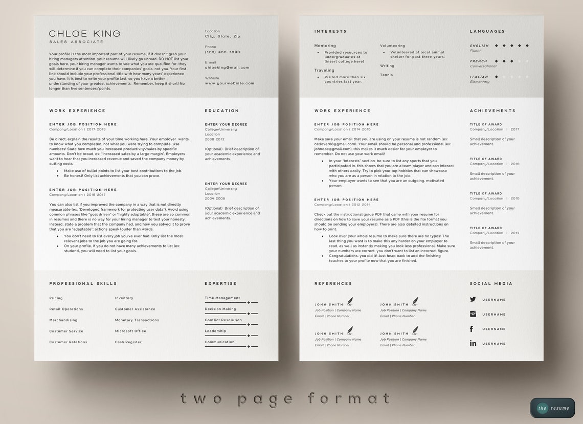 4 Page Resume Template Cover Letter and References Template for MS Word ...