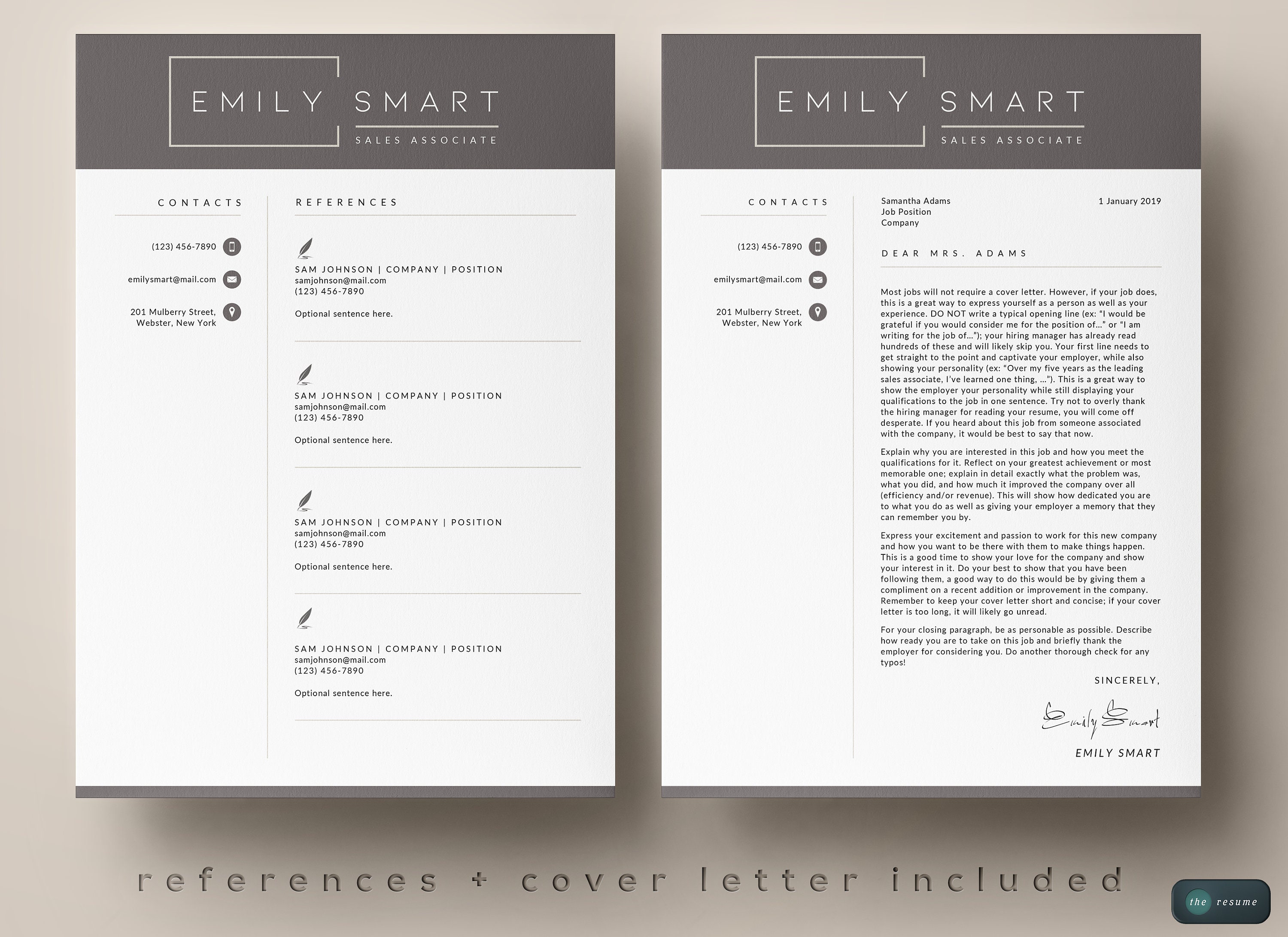 4 Page Resume Template Cover Letter and References Template for MS Word ...